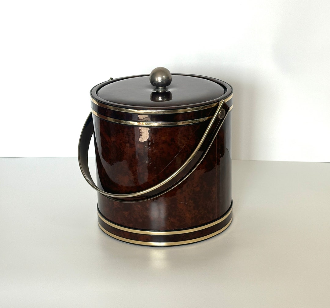 MCM Brown Tortoise Shell Ice Bucket Gold Accents - Etsy