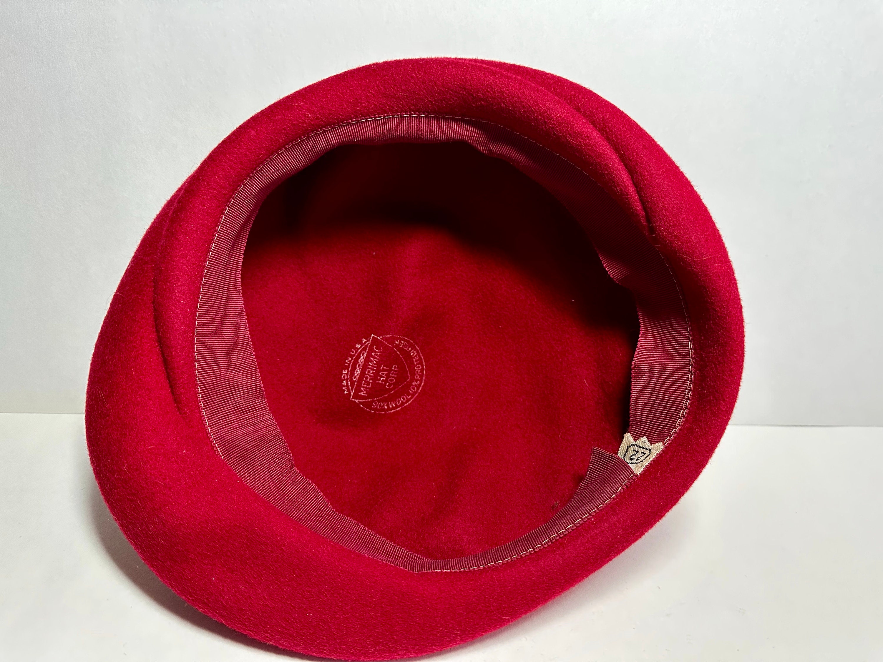 Rare Vintage Deep Red Beret Merrimac Hat Corp - Etsy