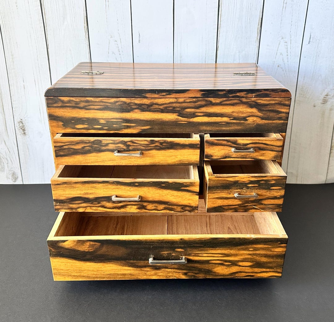 Rare Zebrawood Veneer Jewelry and Keepsake Box | Multi-drawer Organizer ...