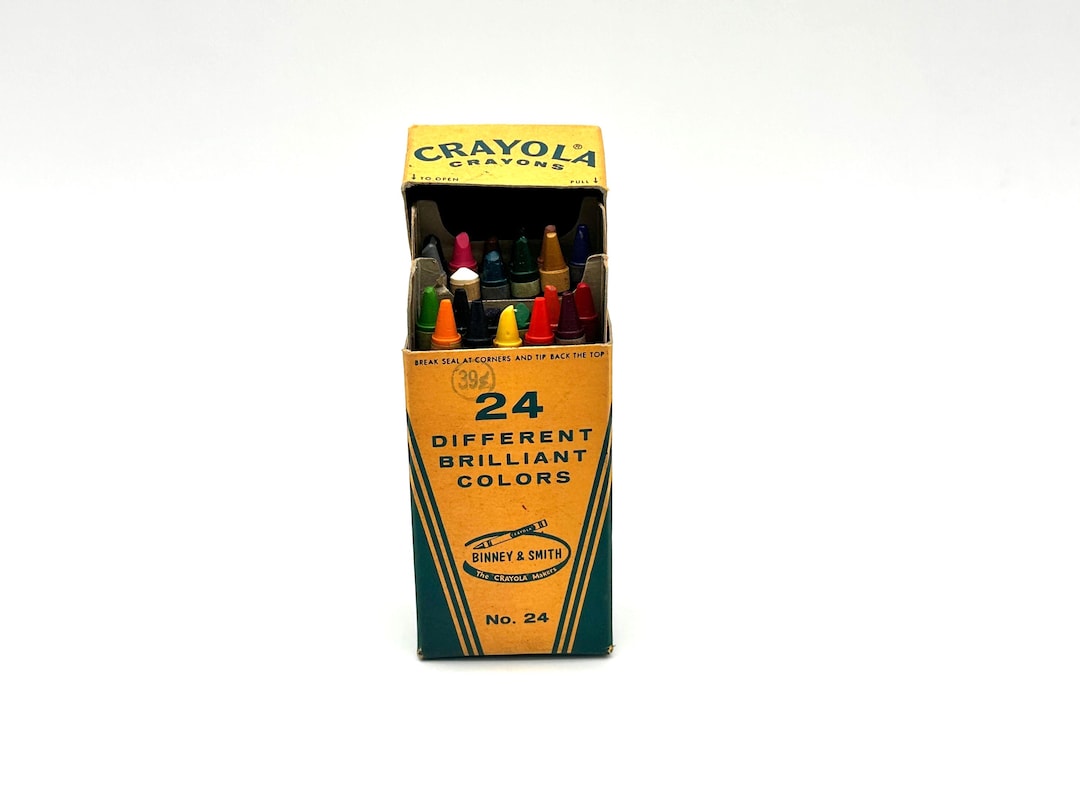 Vintage 1950s 24 Crayola Crayons Lift-lid Box With Rare Colors Gold ...