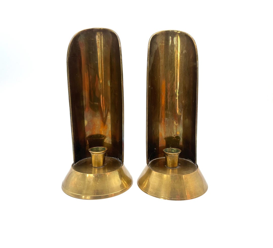 Pair of Brass Colonial Style Reflector Candle Sconces | Brass Candle ...