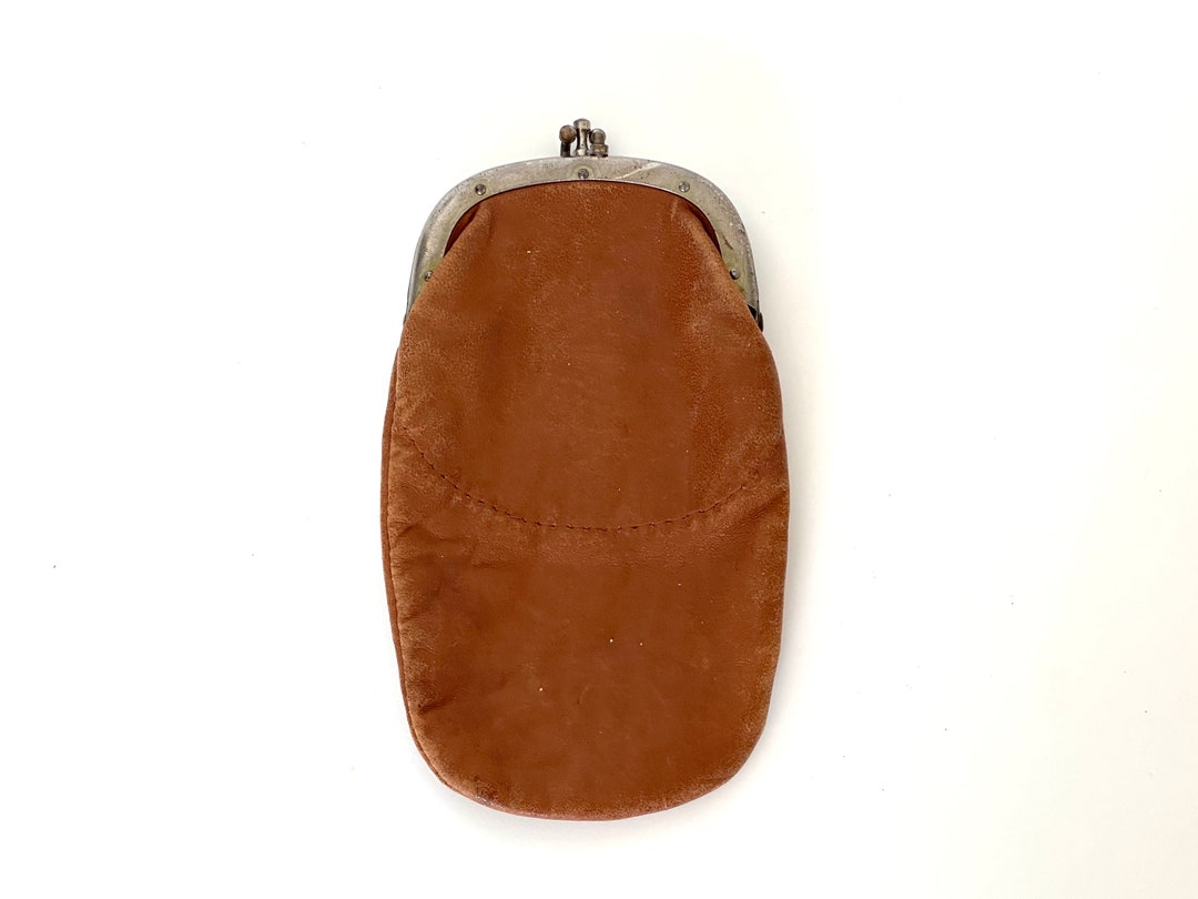 Vintage Light Brown Leather Two Compartment Coin Purse With Double Kiss ...