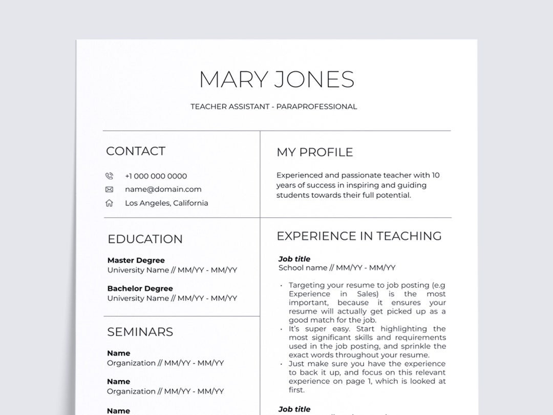 Teacher Minimalist Vol.3 Resume A Modern Black and White Academic ...