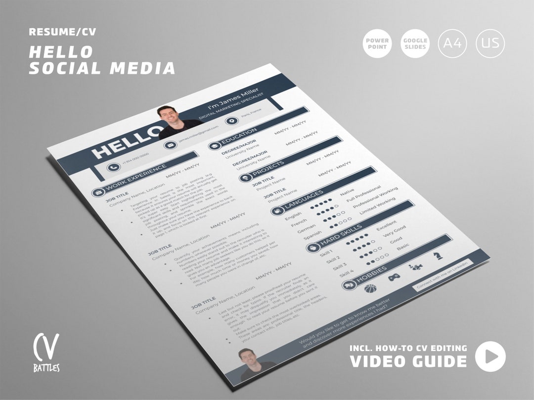 Hello Social Media Resume Template Ideal Modern, Corporate CV Template ...