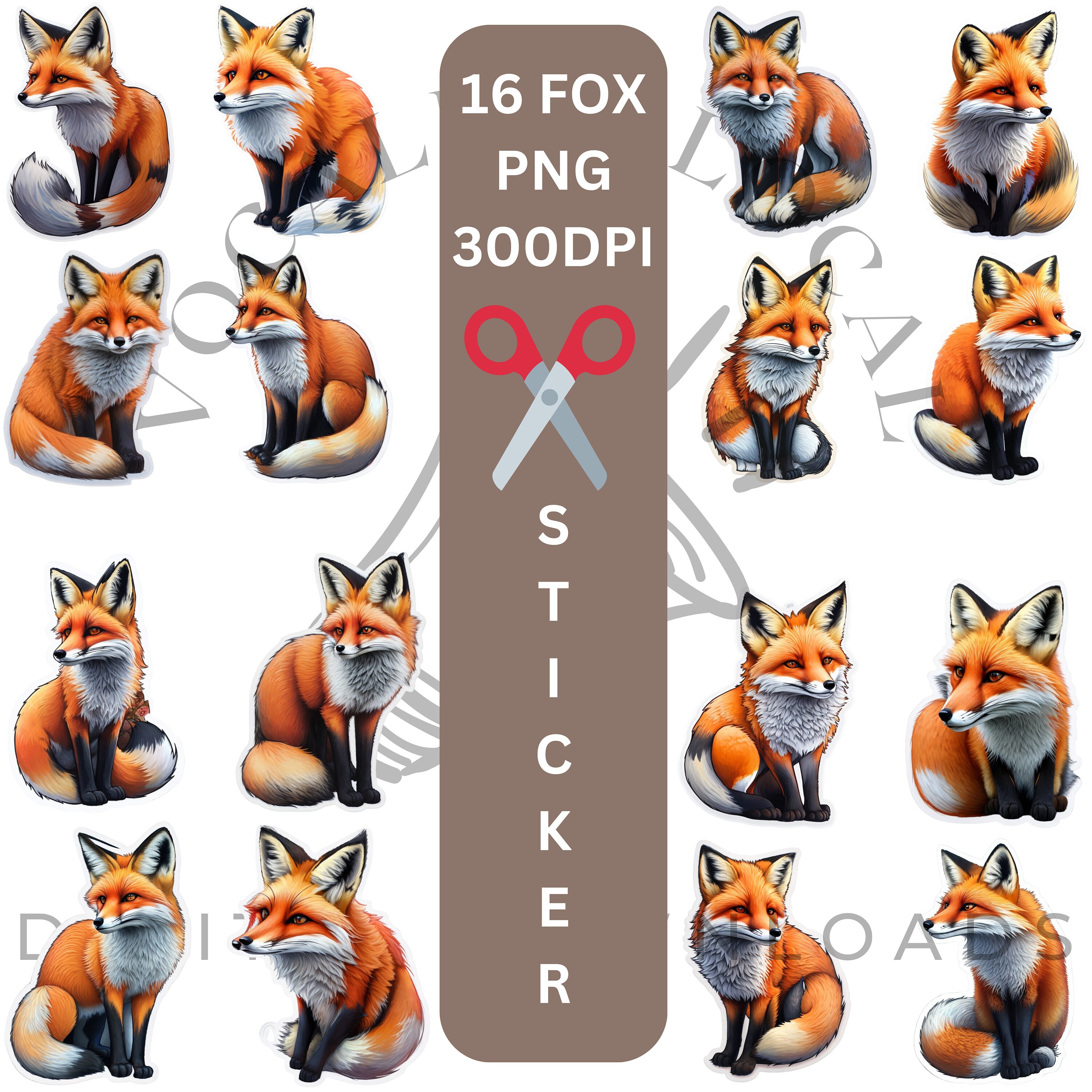 Fox PNG Stickers Print and Cut Digital Sheet, Sticker Designs, 16 ...
