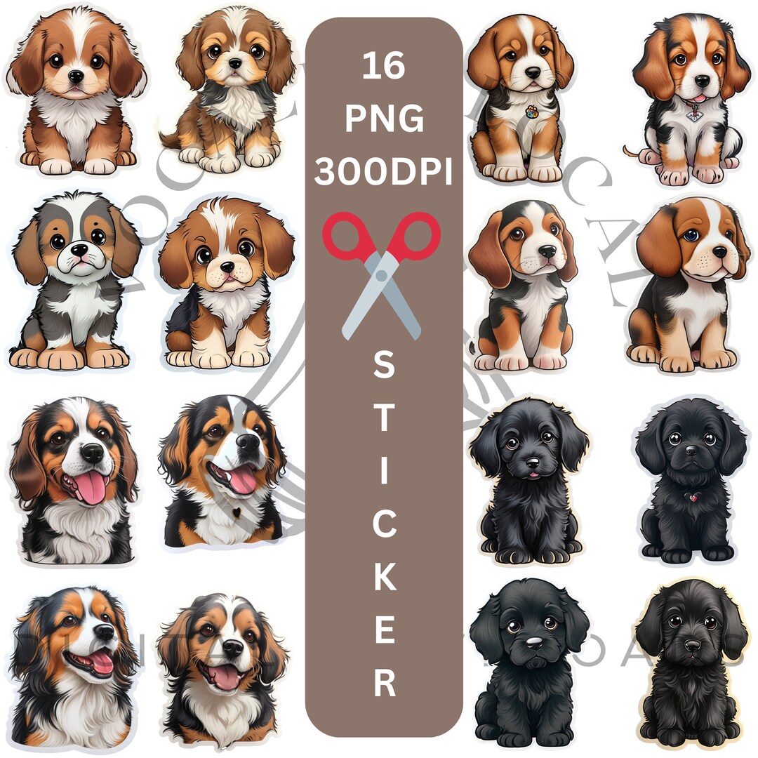 Cute Puppy PNG Stickers Print and Cut Digital Sheet, Sticker Designs ...