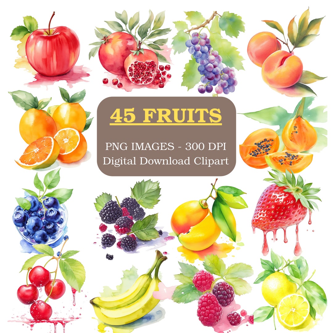 Watercolor Fruits Clipart Artwork Fruit Illustrations Creative Designs ...
