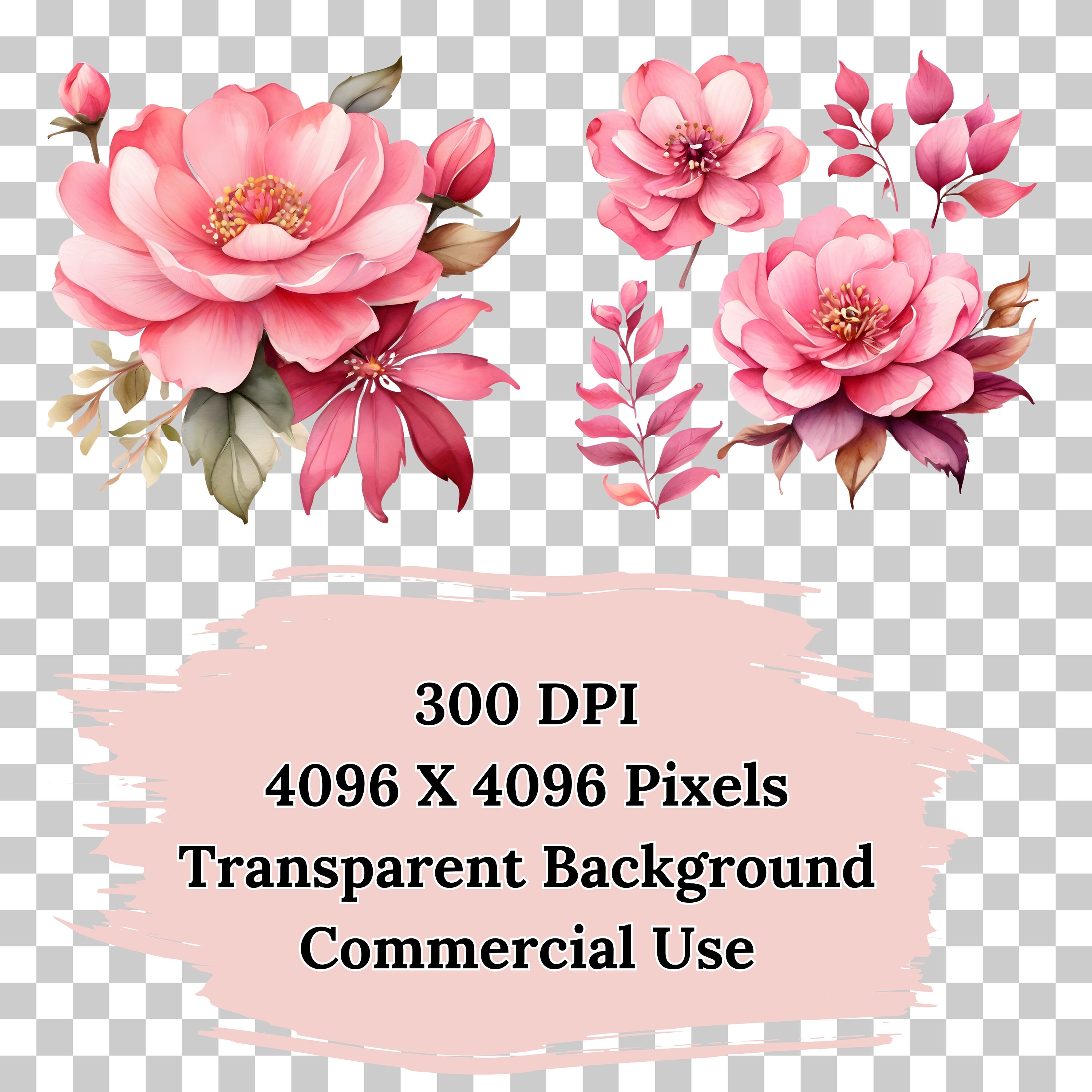 Watercolor Pink Flowering Clipart 20 Pngs Flower Cliparts Bundle ...
