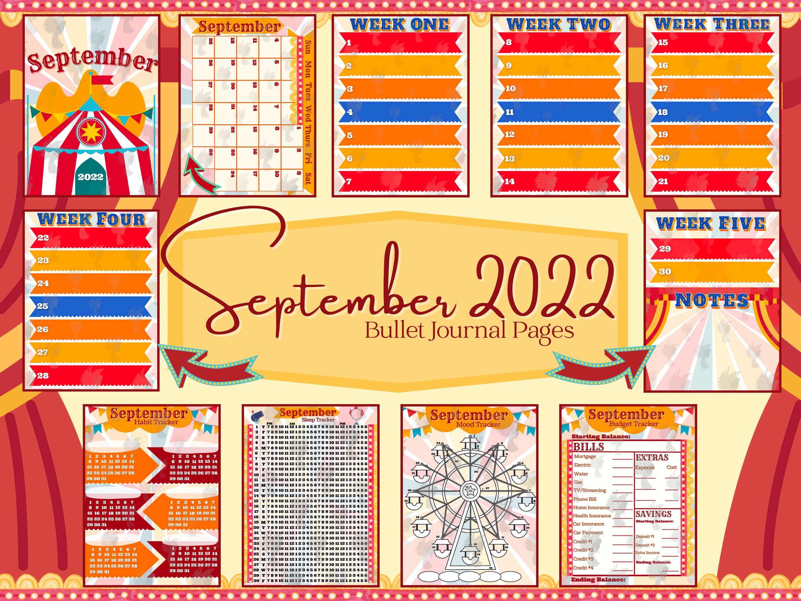 September 2022 - World Fair Month Bullet Journal Pages - Etsy