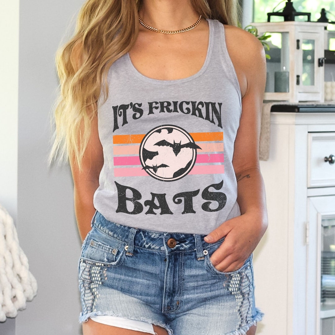 Retro It's Frickin Bats Tank Top Funny Halloween Racerback Tank Cute ...
