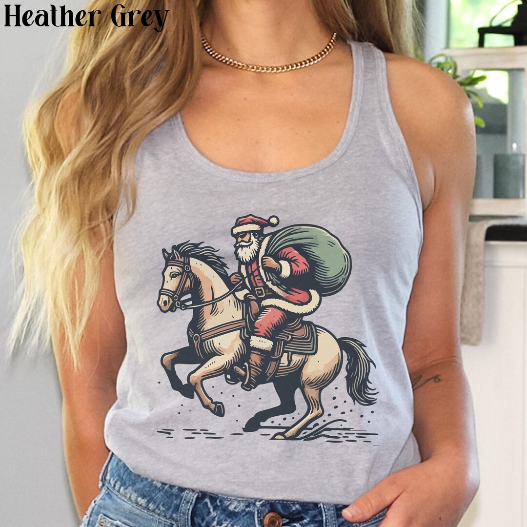 Cowboy Santa Tank Top Western Christmas Racerback Cute Cowgirl Holiday ...