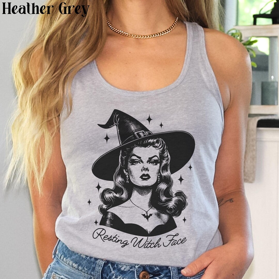 Resting Witch Face Tank Top Funny Halloween Racerback Cute Retro Horror ...