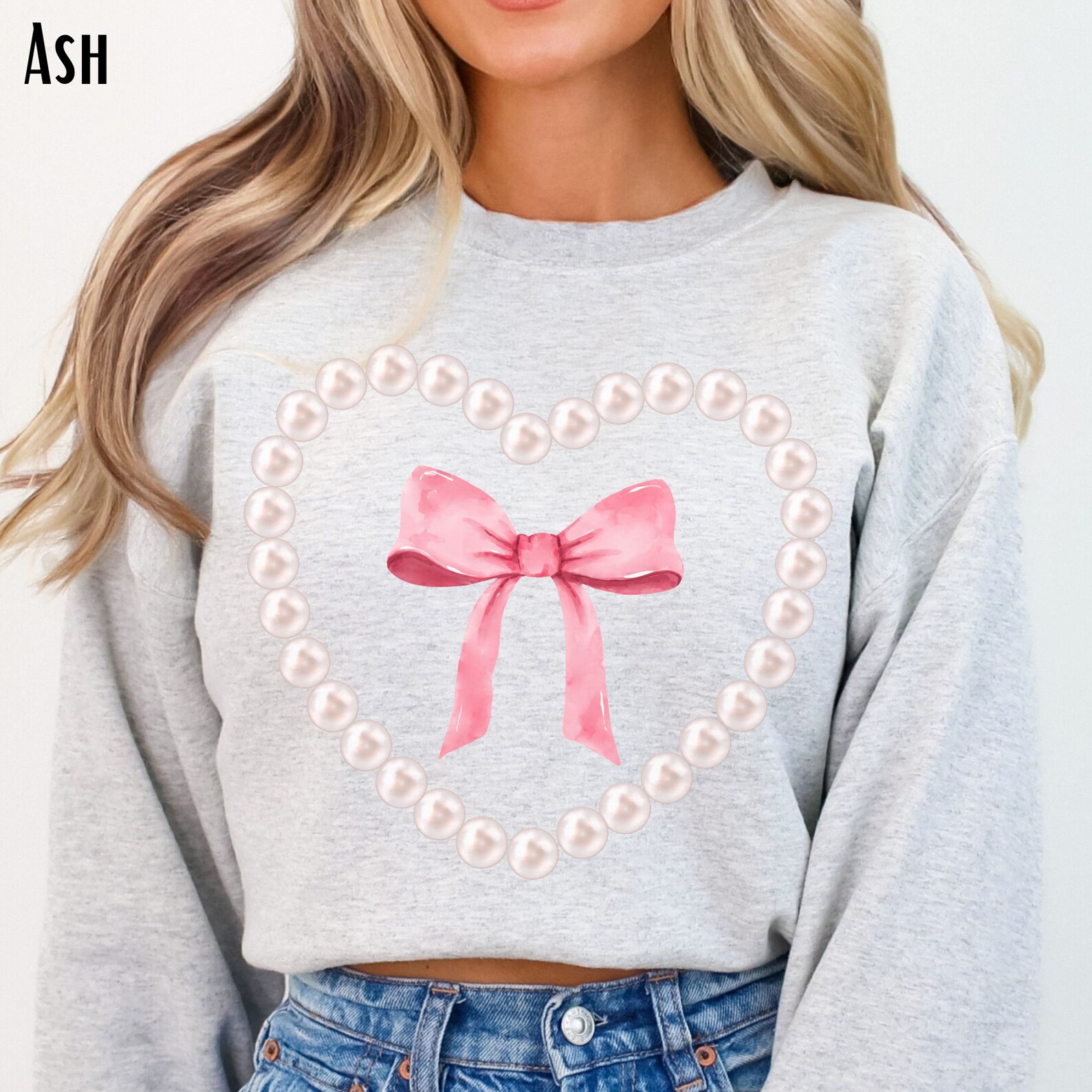 Coquette Pearl Heart Sweatshirt Cute in My Soft Girl Era Bow Sweater ...