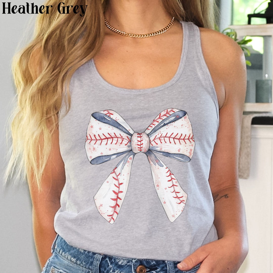 Baseball Bow Tank Top Cute Coquette Sports Mama Racerback Preppy Game ...