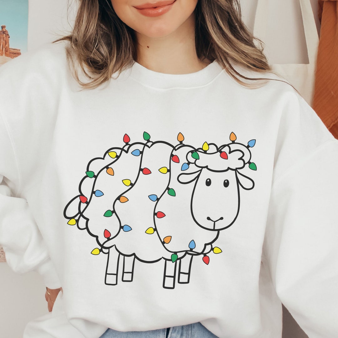 Sheep Christmas Sweatshirt Funny Xmas Lights Sweater Cute Farm Animal ...