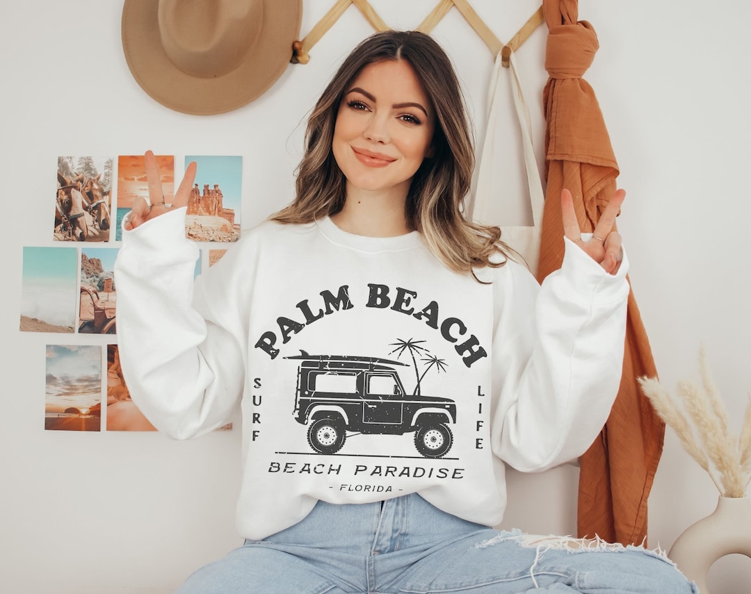 Palm Beach Sweatshirt Cute Florida Sweater Retro Vintage Beachy Coconut ...
