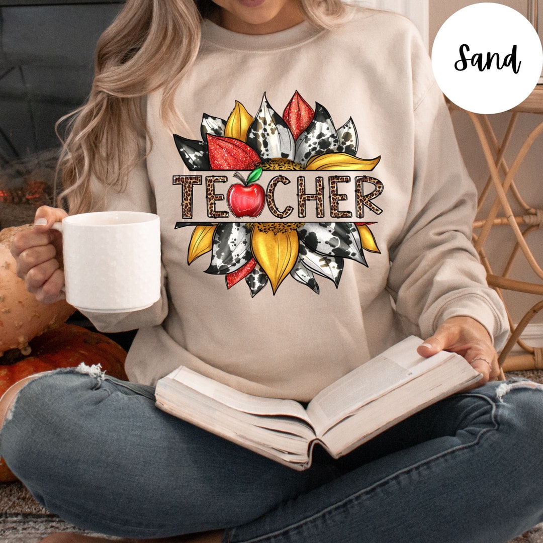 Cute Teacher Sweatshirt Retro Sunflower Oversized Sweater Teach ...