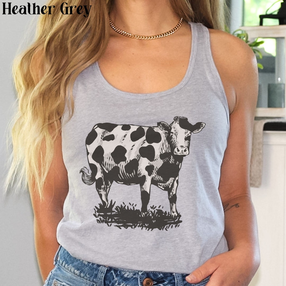 Vintage Cow Tank Top Cute Cowgirl Racerback Retro Rodeo Cowboy Western ...