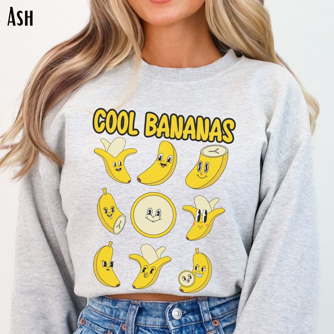 Cool Bananas Sweatshirt Funny Fruit Characters Sweater Cute Retro Women ...