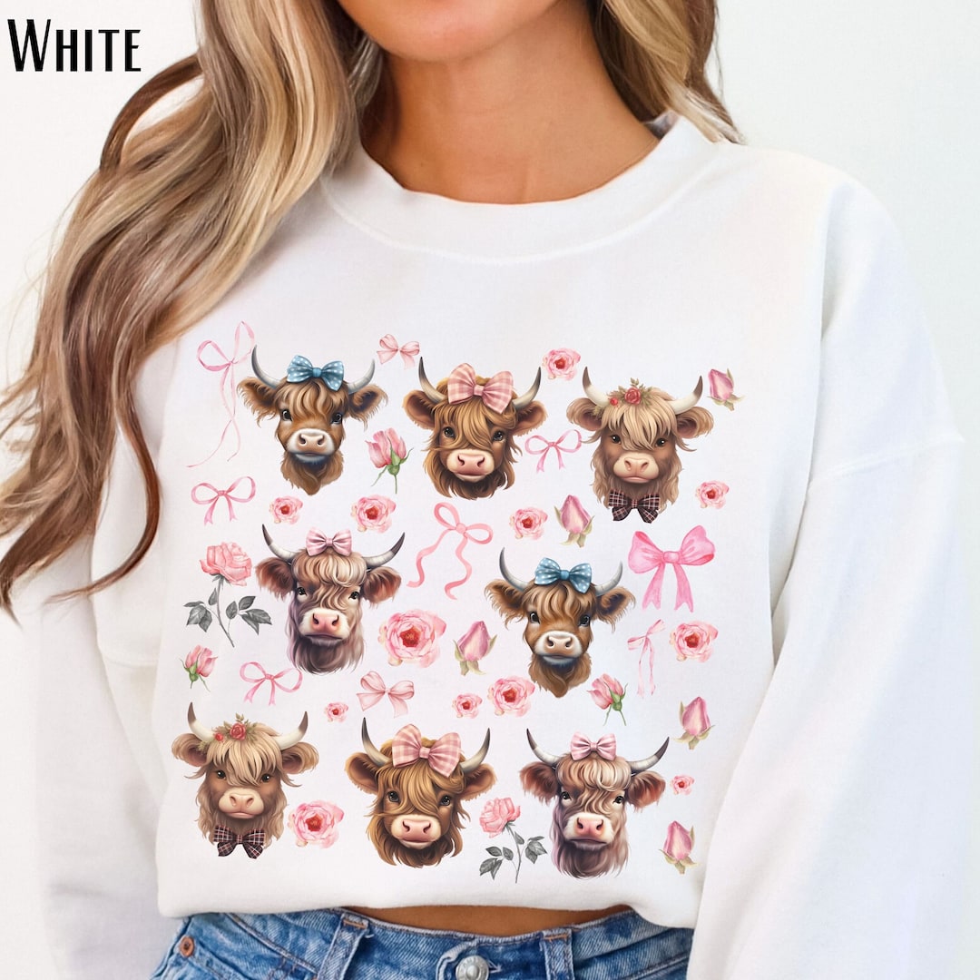 Coquette Highland Cows Sweatshirt Cute Cowgirl Soft Girl Era Sweater ...