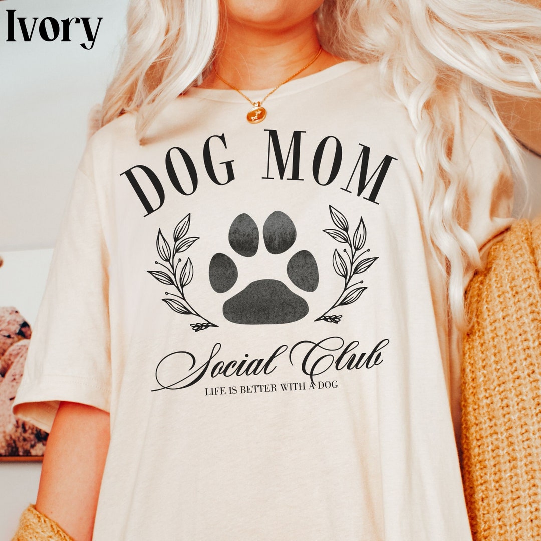 Dog Mom Social Club Shirt Cute Puppy Mama Tshirt Preppy Paw Print Lover ...