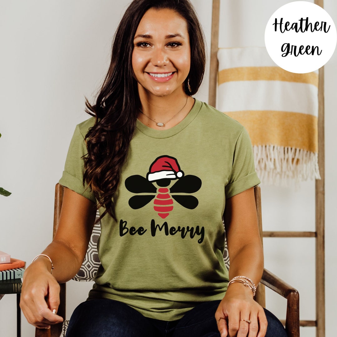 Bee Merry Shirt Cute Christmas Tshirt Retro Vintage Funny Bumble Bee ...