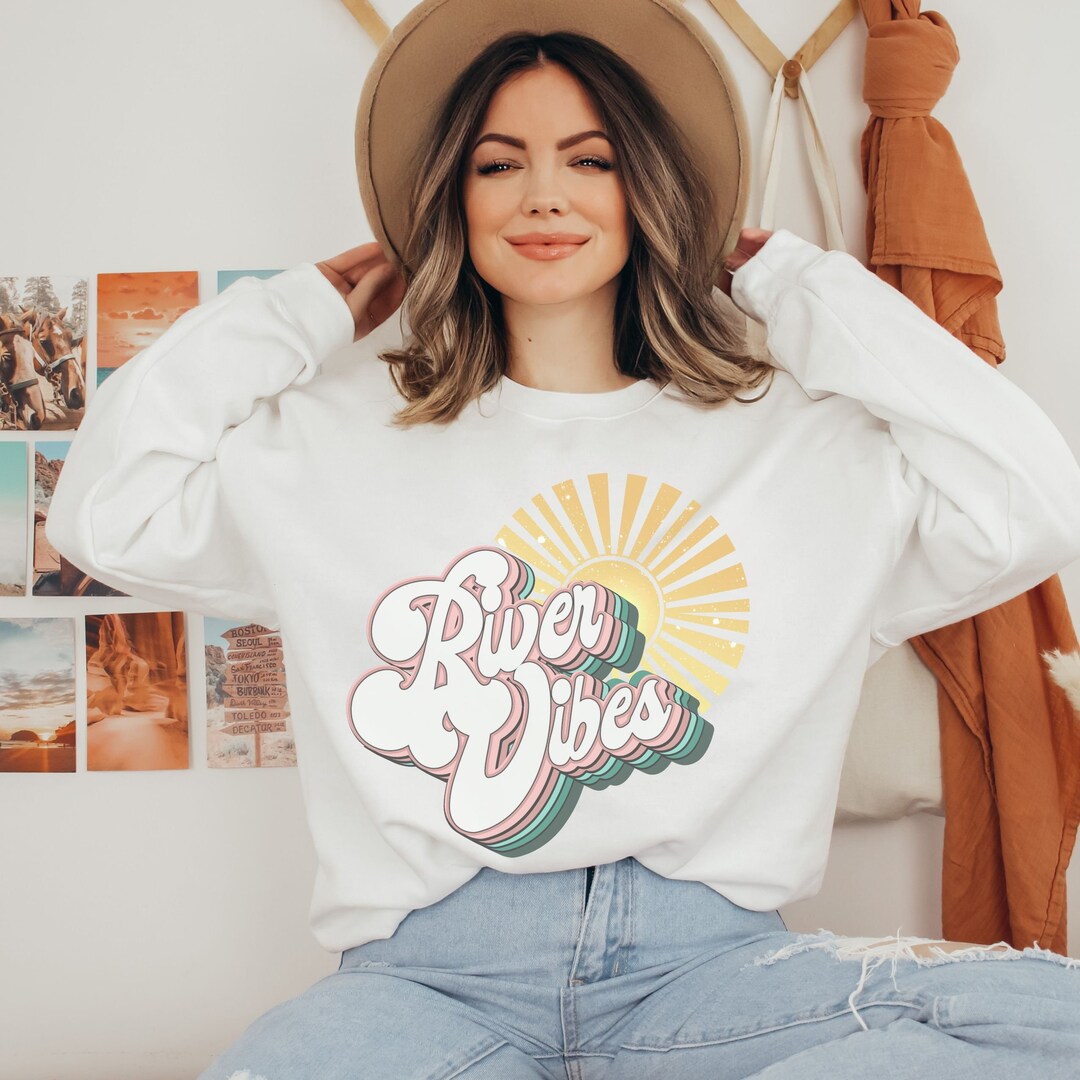 Retro River Vibes Sweatshirt Cute Summer Preppy Crewneck Coconut Girl ...