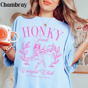 Honky Tonk Cowgirl Club Shirt Cute Country Music Tshirt Western Graphic ...