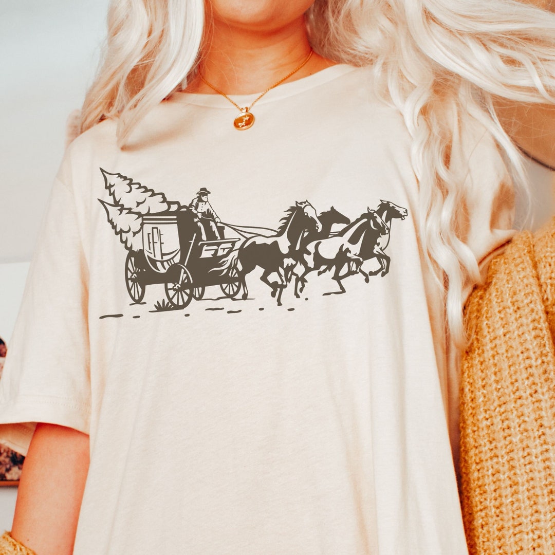Cowboy Santa Shirt Western Christmas Oversized Tshirt Stagecoach Xmas ...