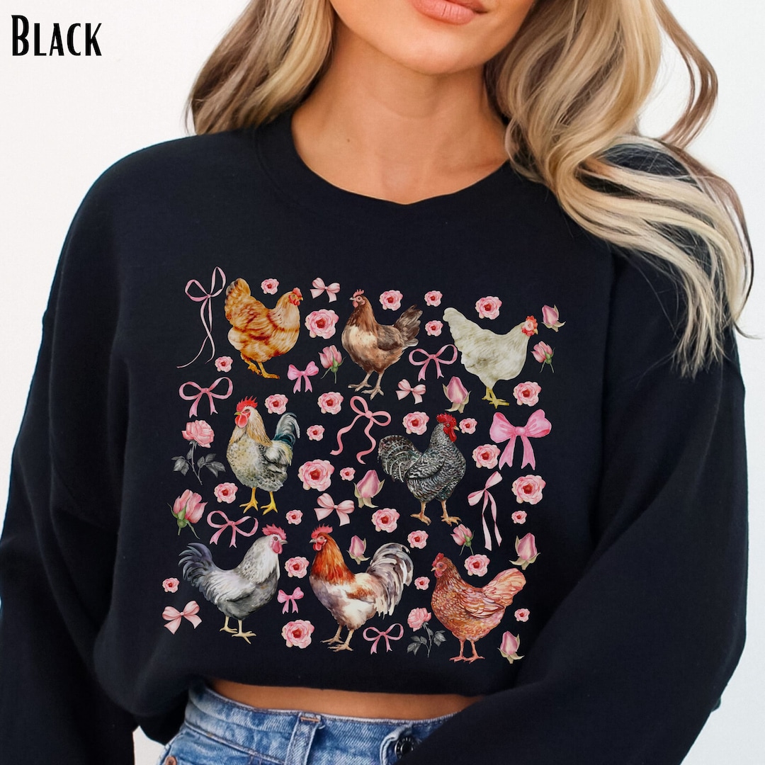 Coquette Chickens Sweatshirt Cute Soft Girl Era Hens Sweater Funny ...