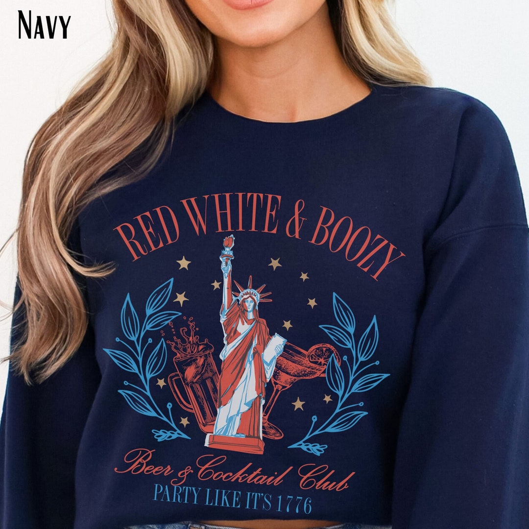 Red White and Boozy Sweatshirt Funny 4th of July Sweater Cute Cocktail ...