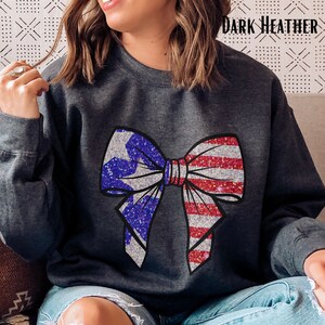 Coquette Bow Sweatshirt Cute 4th of July Sweater Preppy Patriotic ...
