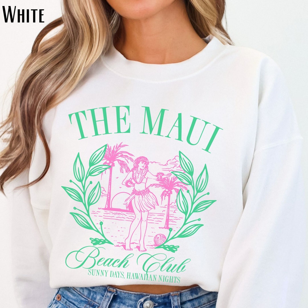 Maui Beach Club Sweatshirt Cute Hawaii Sweater Retro Hula Girl Crewneck ...