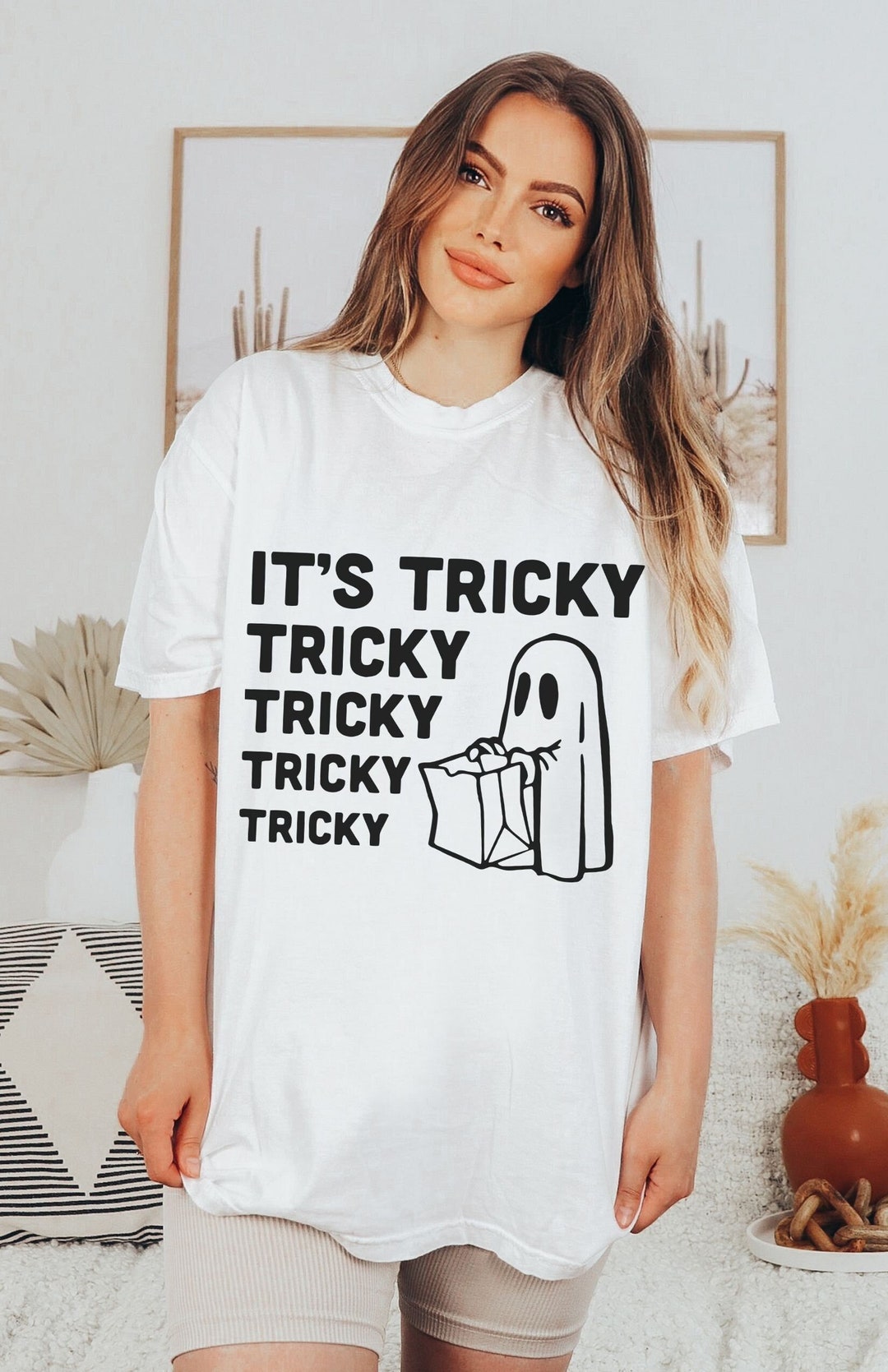 It's Tricky Shirt Funny Halloween Oversized Tshirt Cute Ghost Tee 80's ...