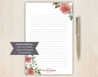 Pink Floral Personalized Notepad Pink Flowers Custom Notepad Blank ...