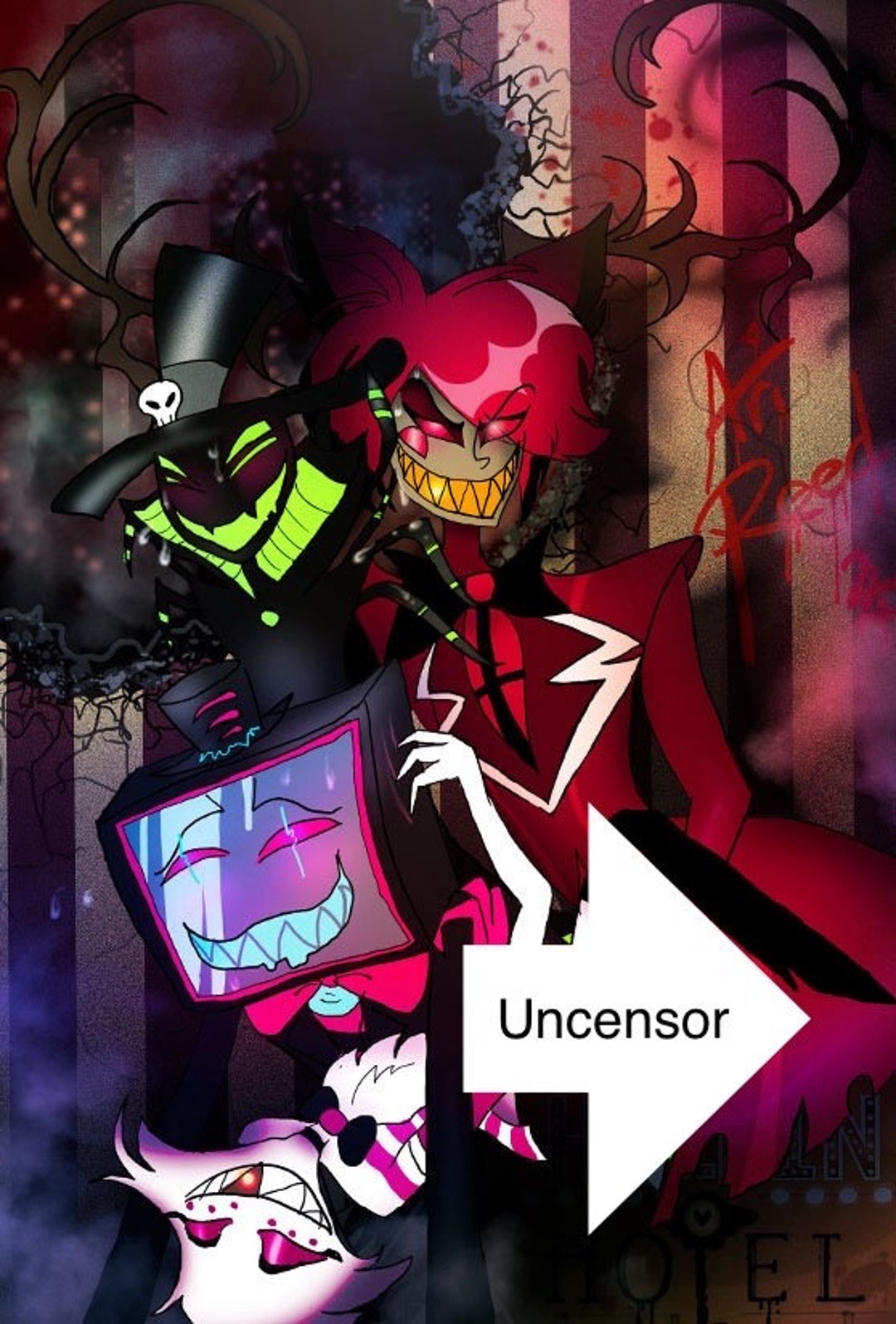 Hazbin Hotel Drawing featuring Angel Dust, Vox, Zestial, and Alistor ...