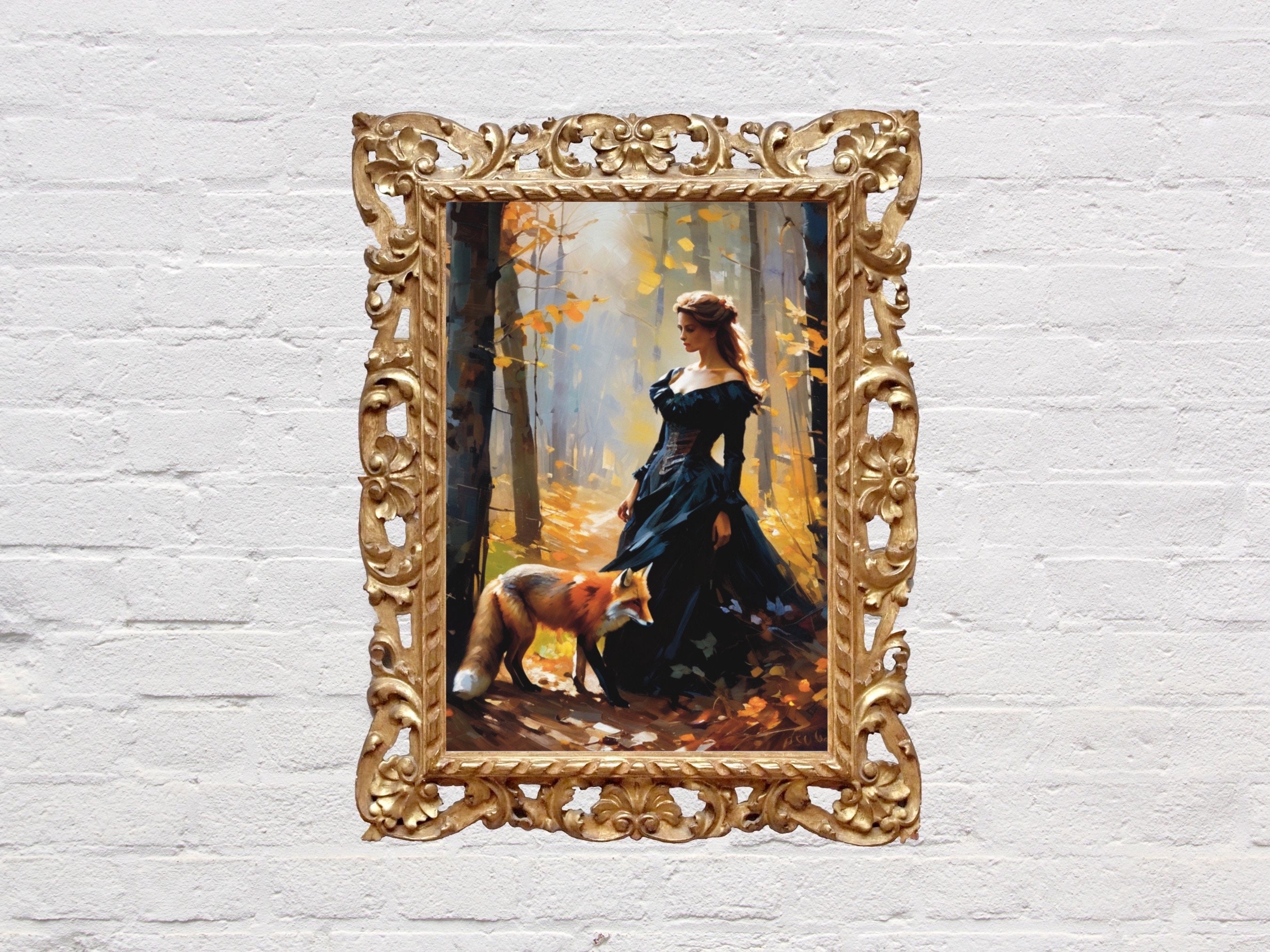 Red Fox and Woman Digital Download, Cottagecore Fox Art Print, Vintage ...