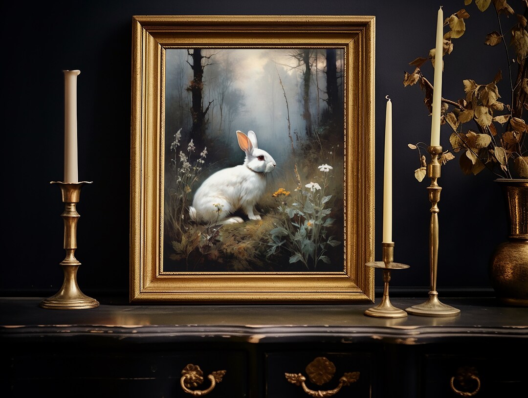 White Bunny Digital Download, Cottagecore Rabbit Art Print, Vintage ...