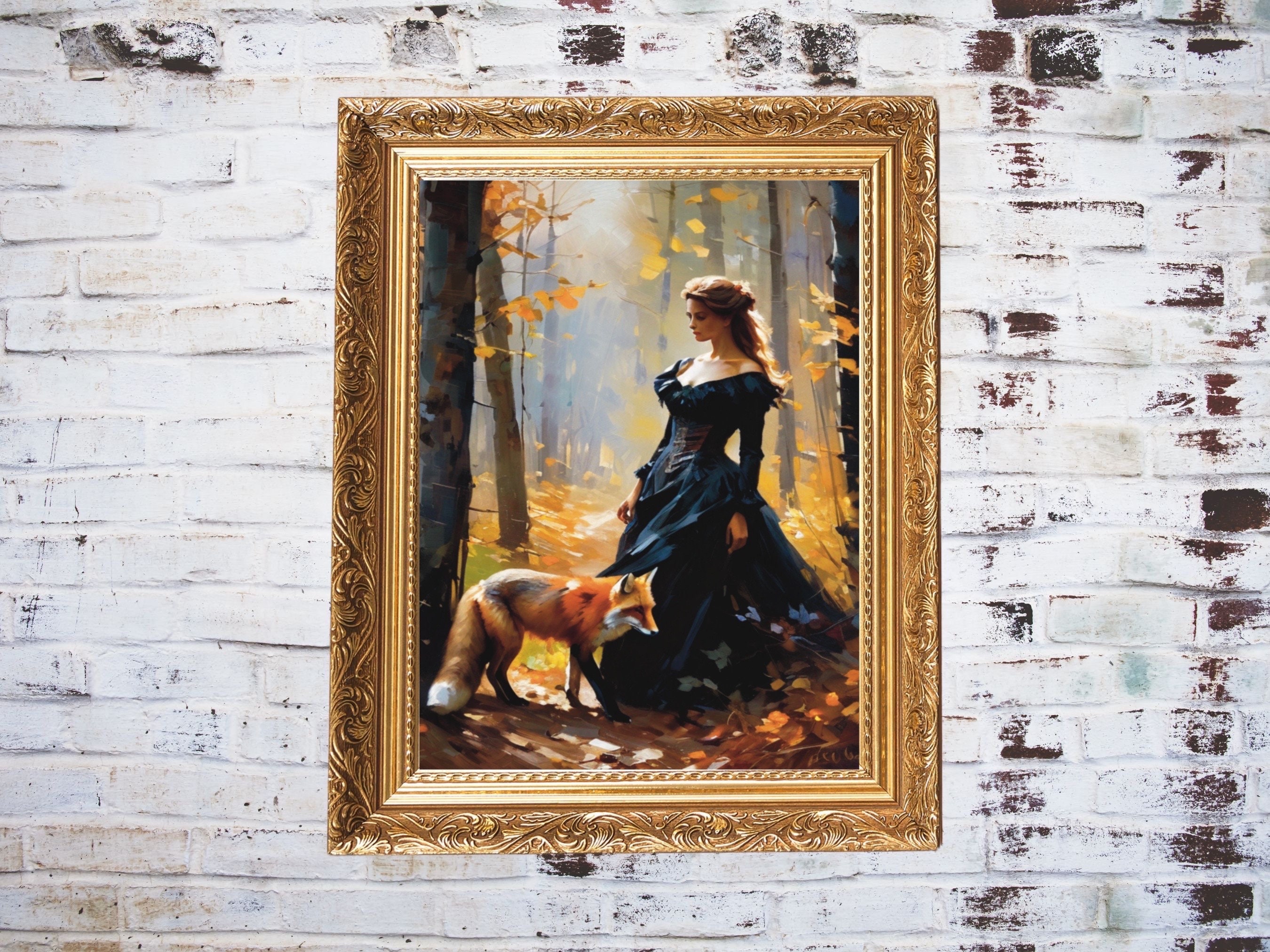 Red Fox and Woman Digital Download, Cottagecore Fox Art Print, Vintage ...