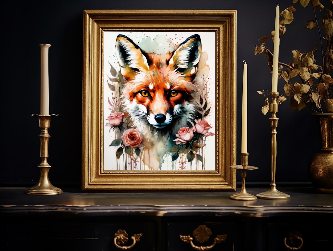 Red Fox Digital Download, Cottagecore Fox Art Print, Fox and Rose ...