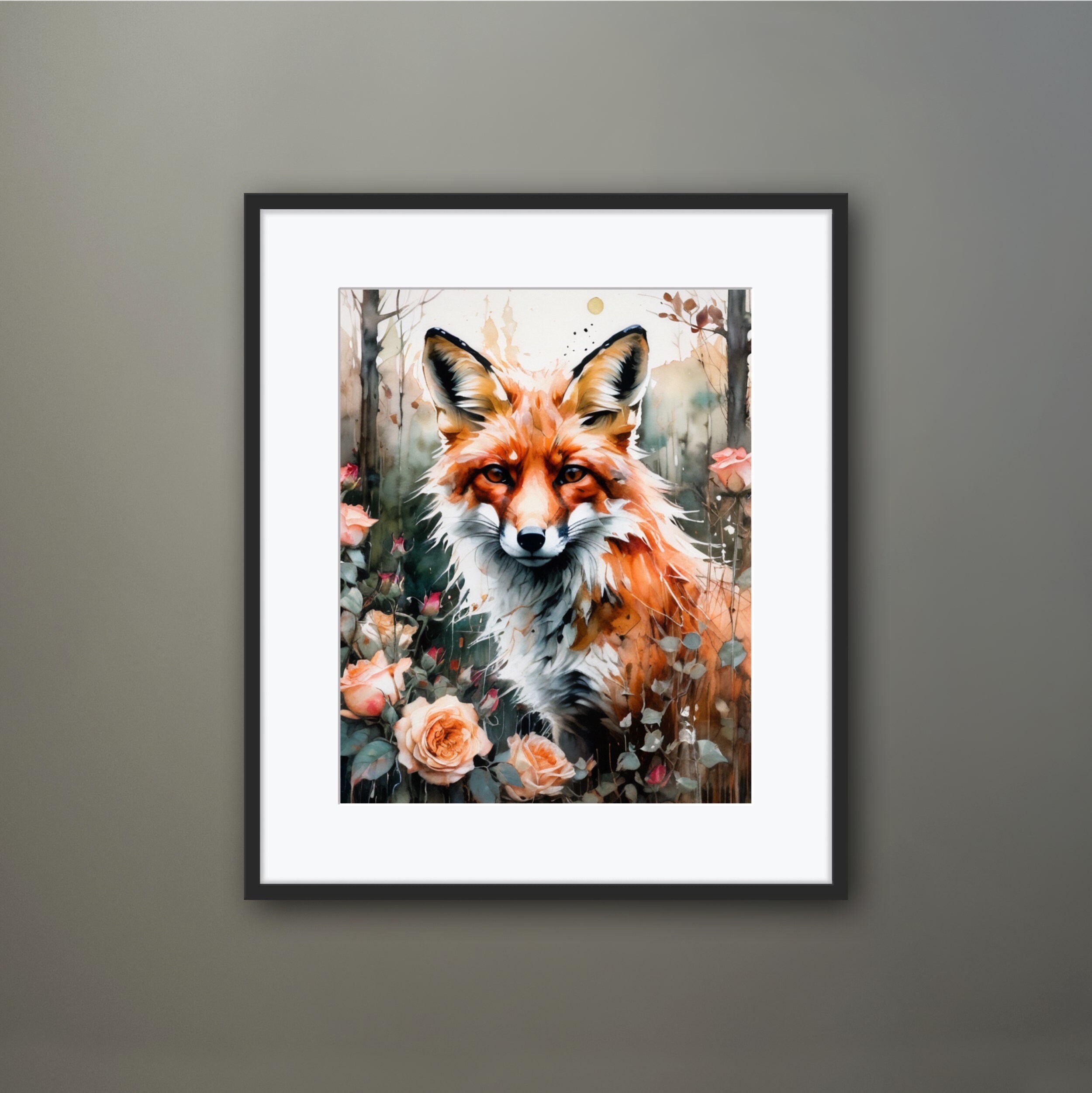 Red Fox and Roses Digital Download, Cottagecore Fox Art Print, Vintage ...
