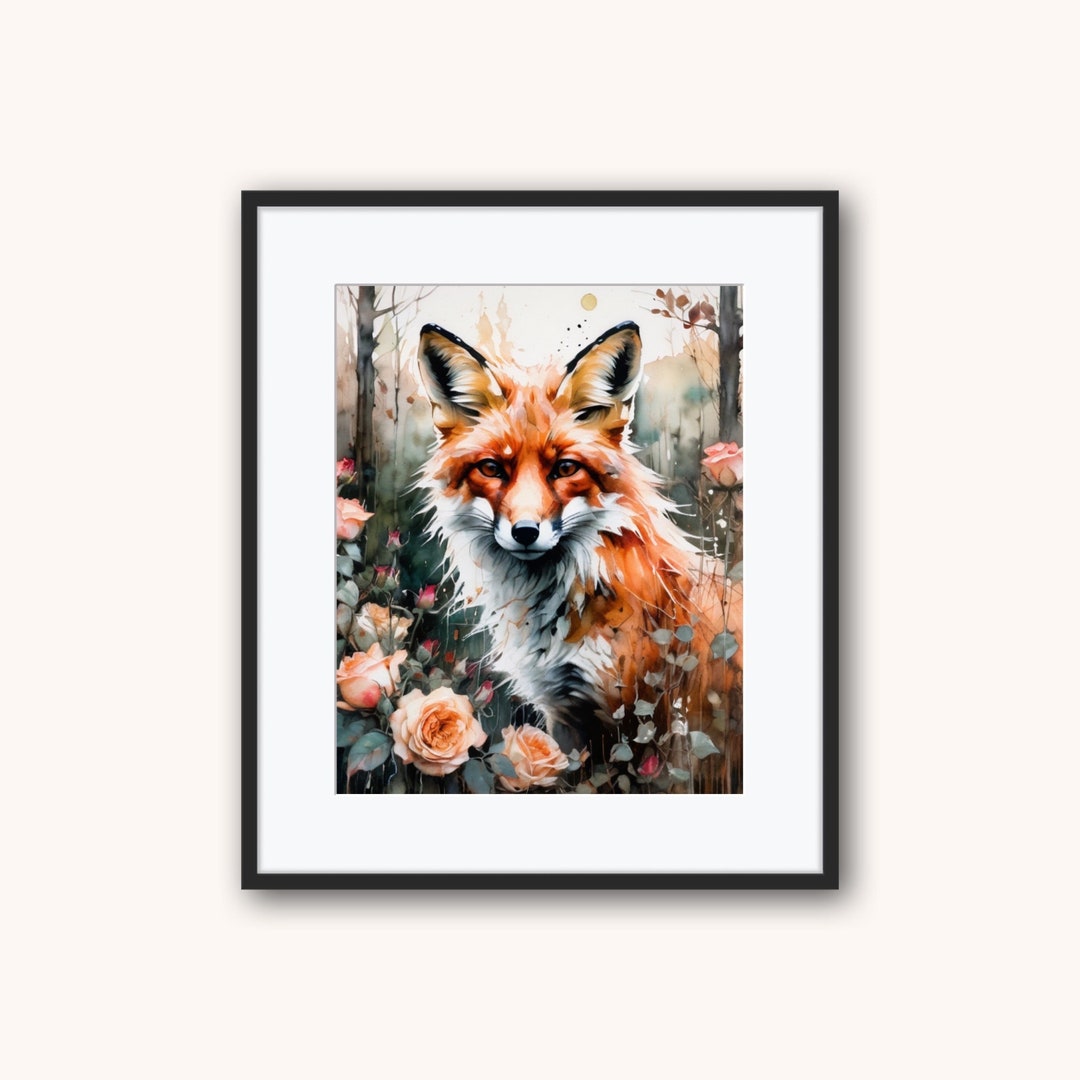 Red Fox and Roses Digital Download, Cottagecore Fox Art Print, Vintage ...