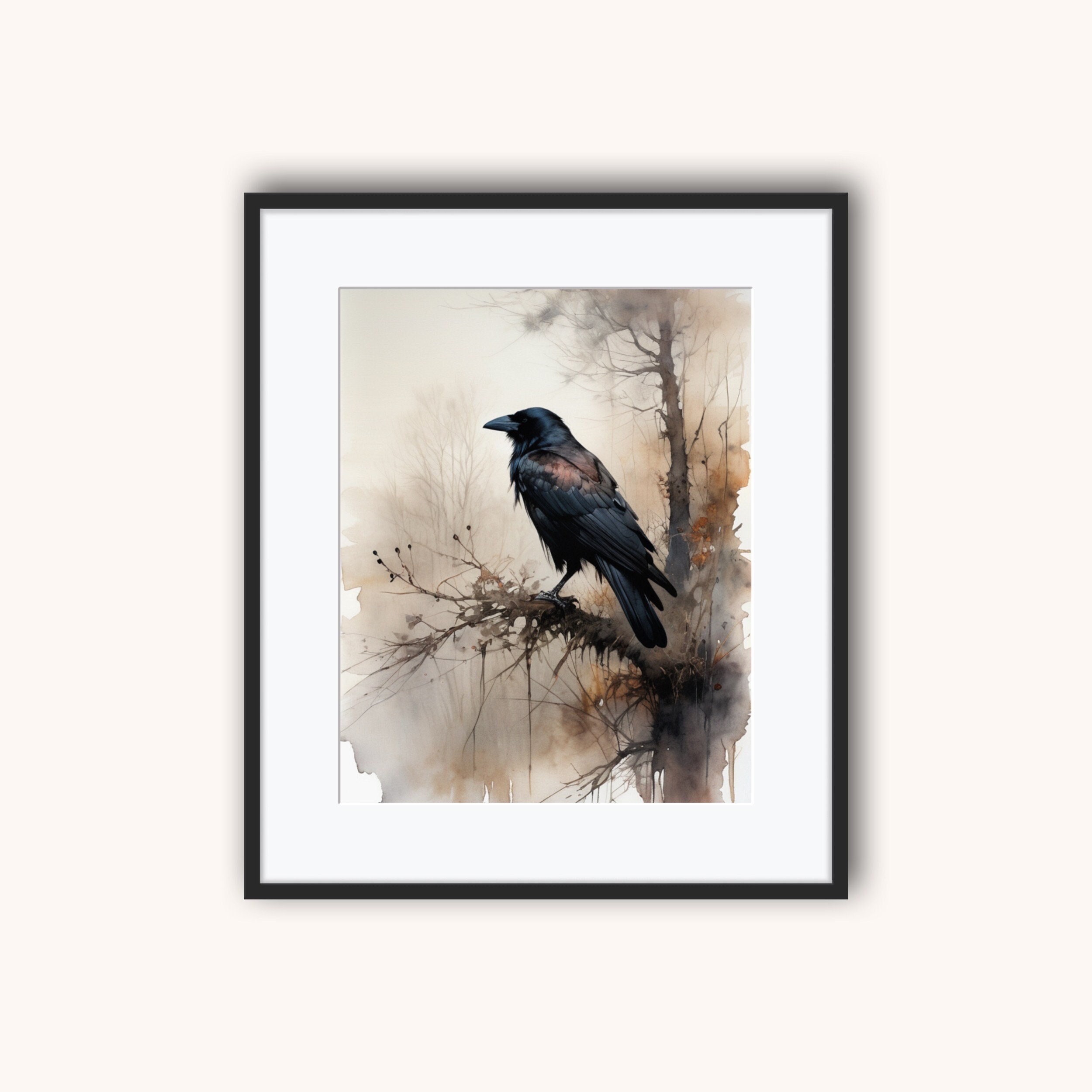 Black Crow Crow Art Print, Vintage Style Painting, Dark Academia, Black ...