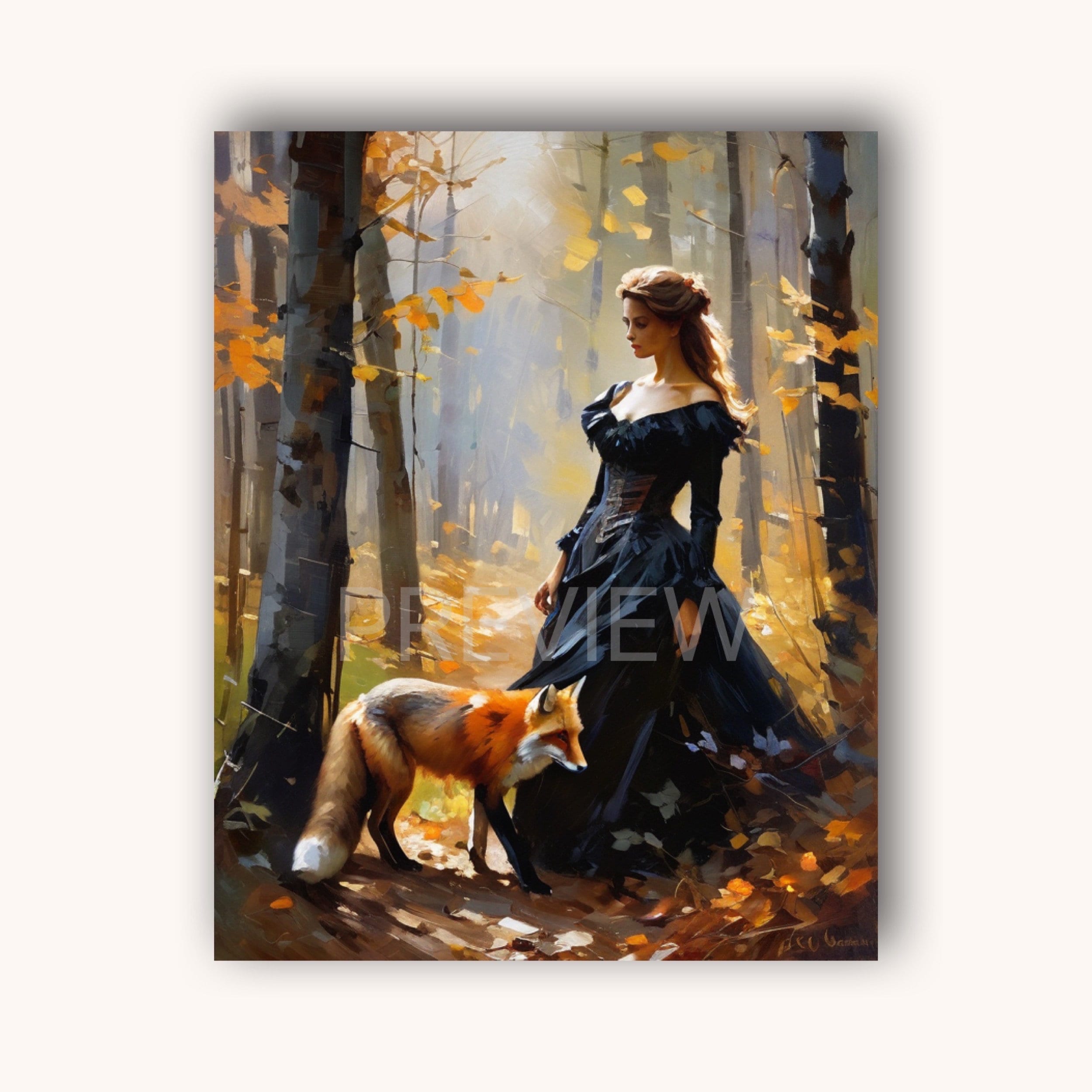 Red Fox and Woman Digital Download, Cottagecore Fox Art Print, Vintage ...