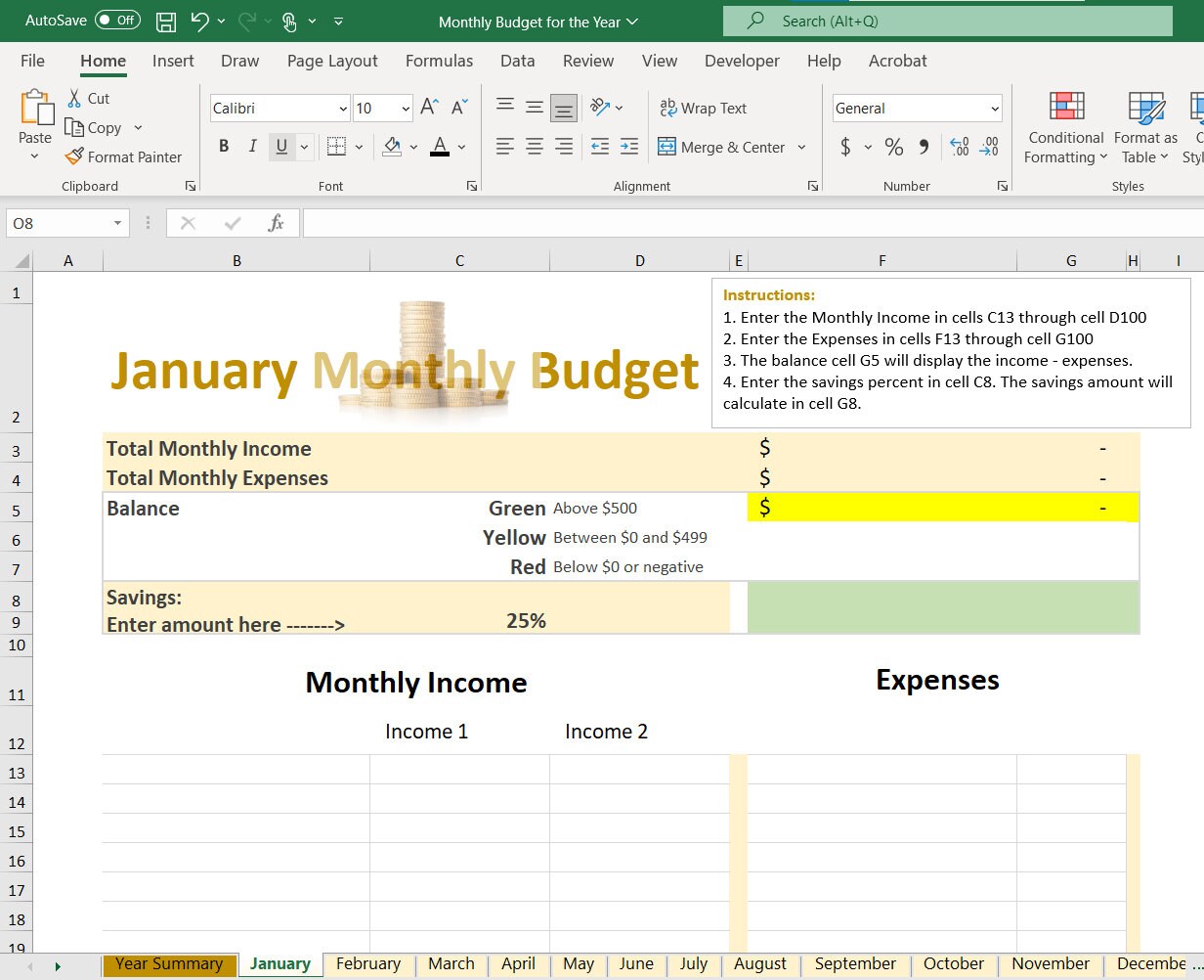 Monthly Budget for the Year - Etsy