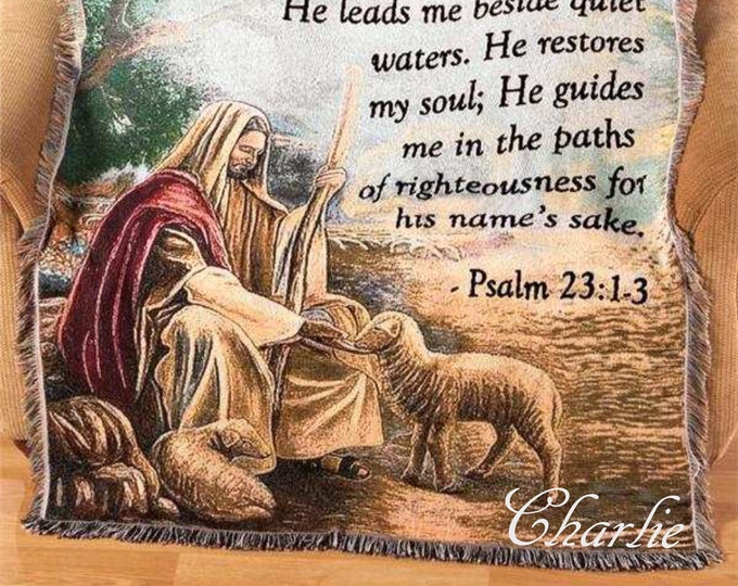Personalized Psalm 23 Woven Tapestry Throw Blanket, Bible Verse, Sofa ...