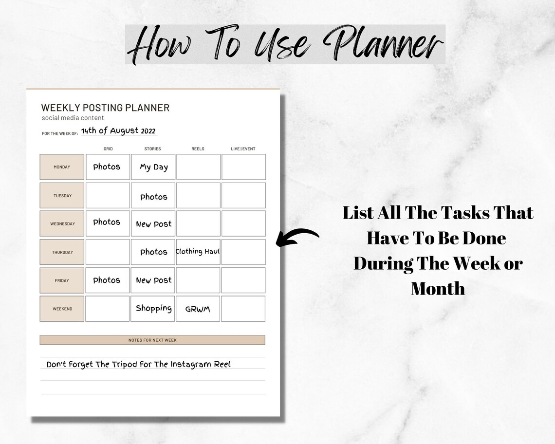 Printable Weekly Social Media Planner, Printable Social Media Planner ...