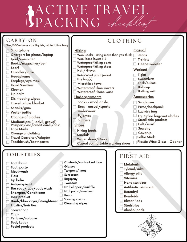 The Ultimate Adventure Travel Packing List - Etsy