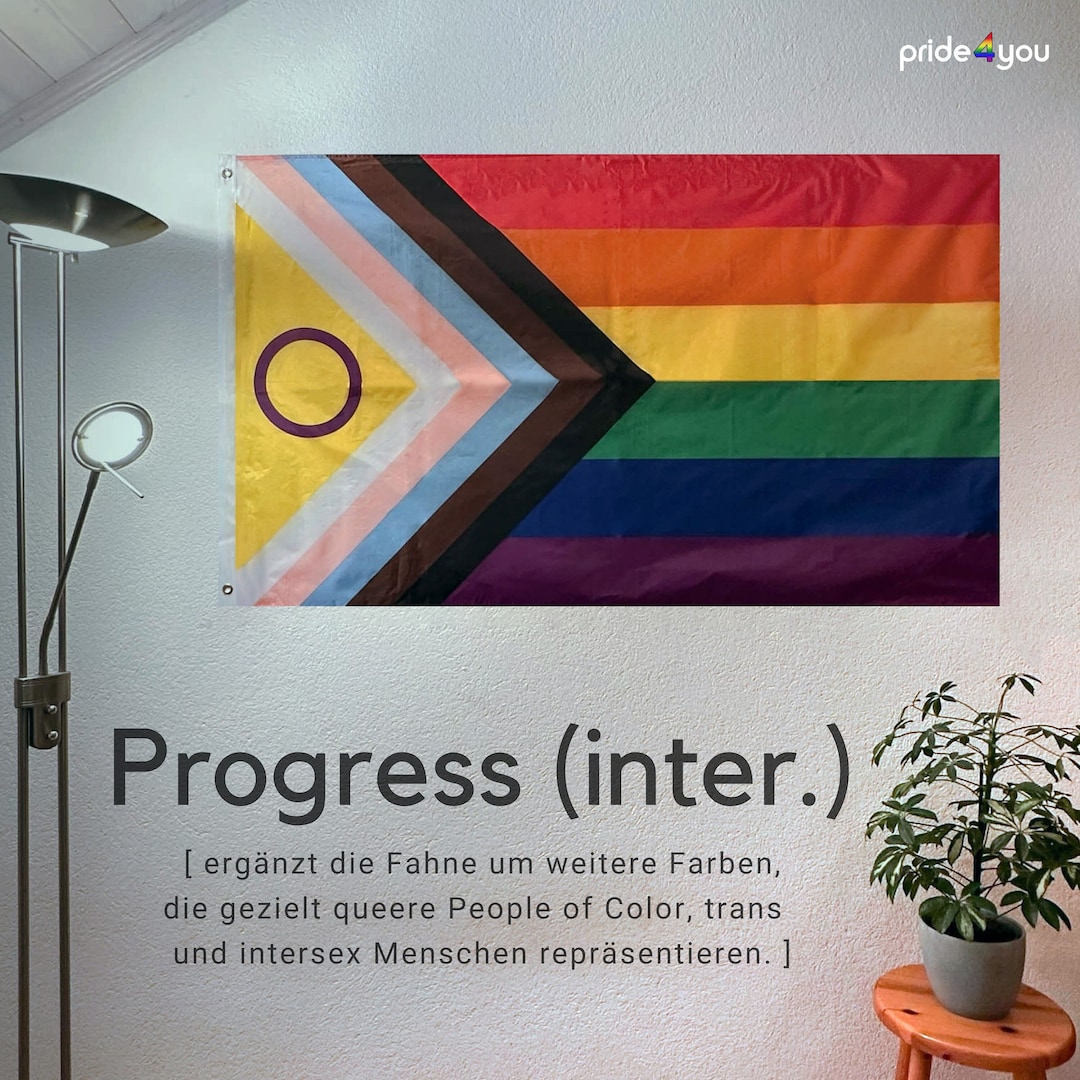 Progress Pride Flagge inkl. Intersex Qualitätsgeprüft Doppelte Messing Ösen CSD Wetterfest&UV ...