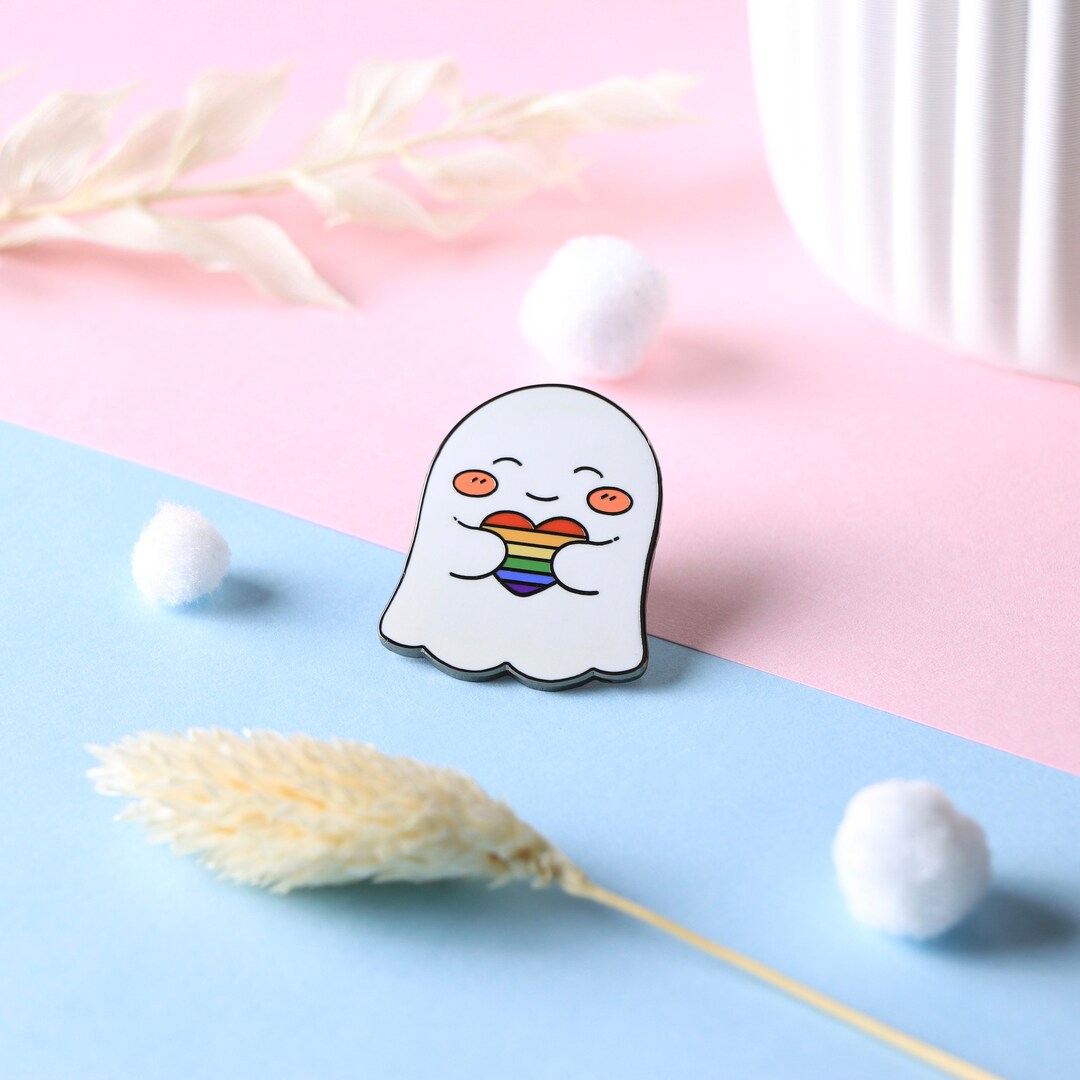 Cute Ghost With Rainbow Heart / LGBT Badge / Enamel Pin | CSD Gift - Etsy